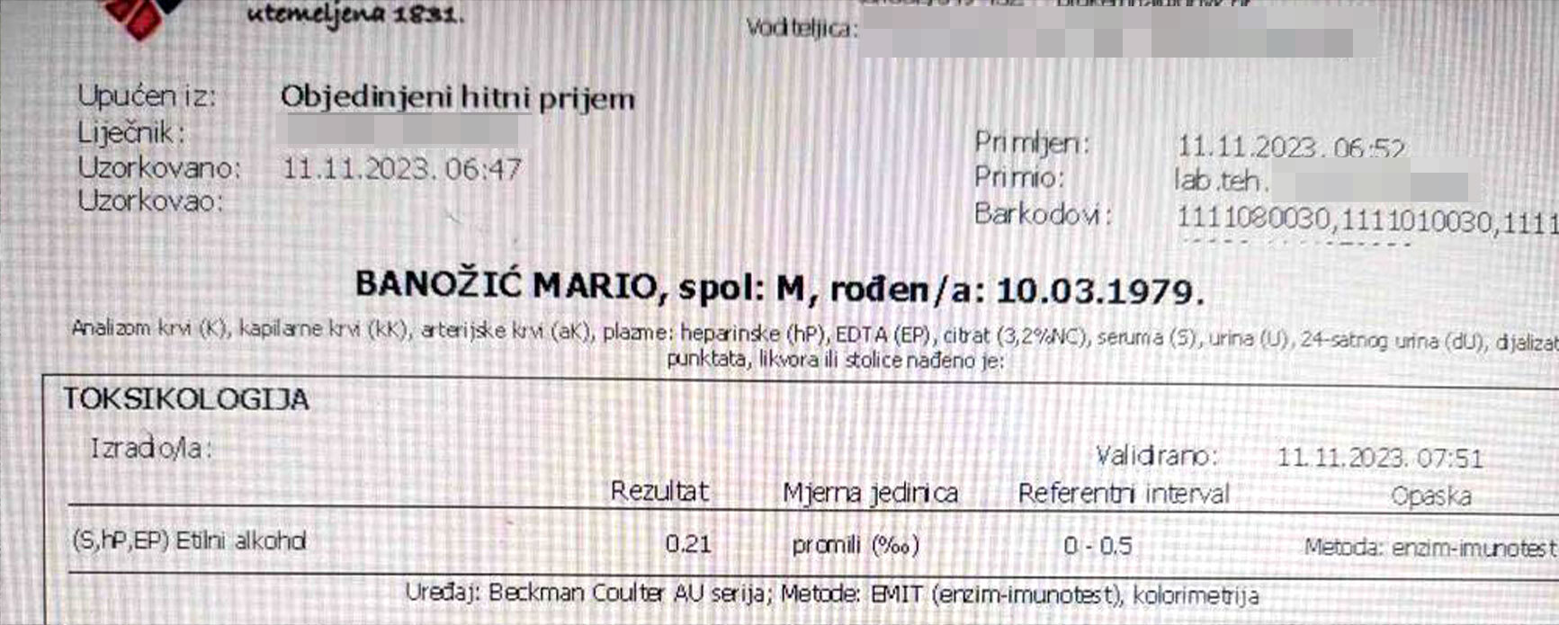 Nalaz iz bolnice u Vinkovcima: Banožić je pola sata nakon nesreće imao ...