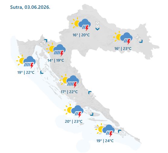 Večeras stiže pogoršanje vremena, ponegdje će biti obilne kiše ...